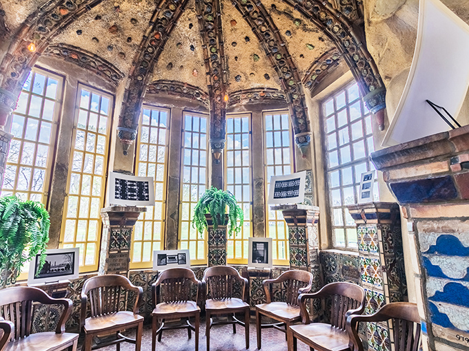 This sunlit alcove could double as a Renaissance waiting room. Those wooden chairs have witnessed a century of visitors marveling at the domed ceiling's artistry.