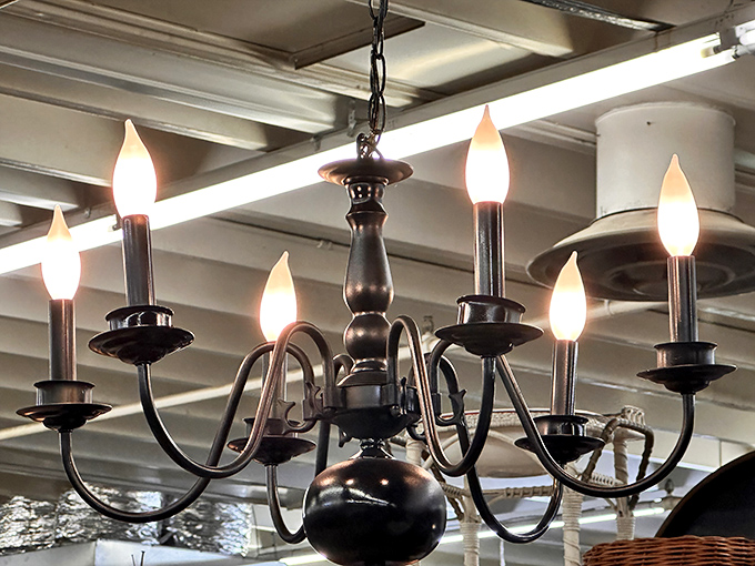 This isn't just lighting&mdash;it's time travel. Vintage chandeliers hang like elegant ghosts, waiting to illuminate someone's dining room conversations once again.