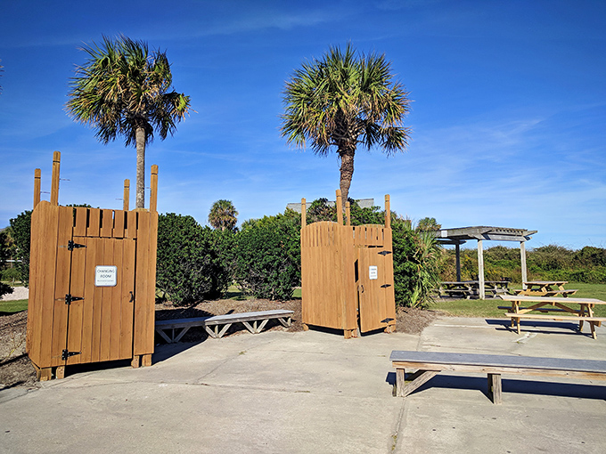 Old-school beach convenience at its finest&mdash;these changing rooms might not win architectural awards, but they'll save your car seats from sandy situations.