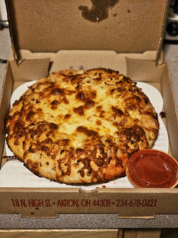 This cheese pizza isn't just food &ndash; it's a golden-brown canvas of bubbling perfection that makes you want to write poetry about carbs.