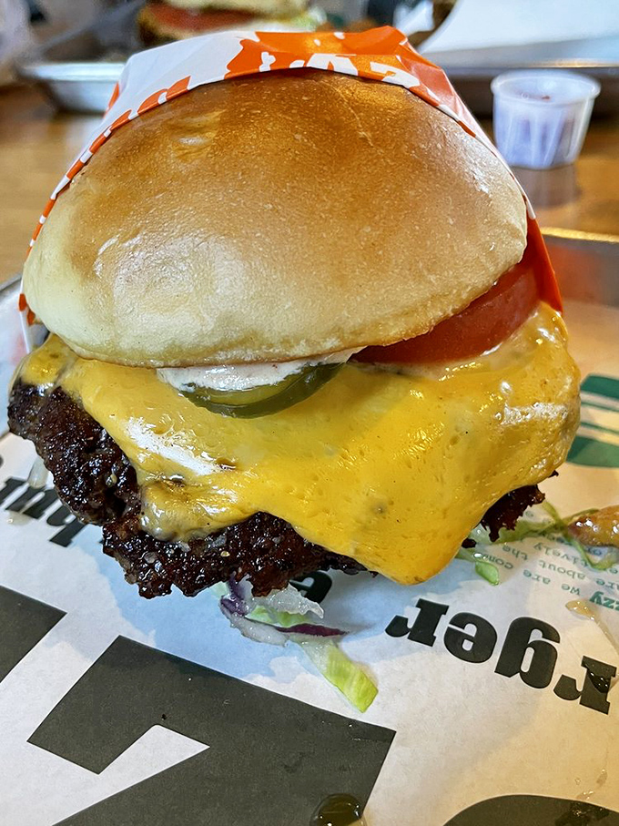 This isn't just a cheeseburger; it's a masterpiece of melty American cheese cascading over a perfectly seared patty.