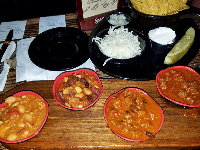 Whitey's chili flight lets you sample their simmering masterpieces side by side&mdash;a taste test where everyone wins, especially your stomach.