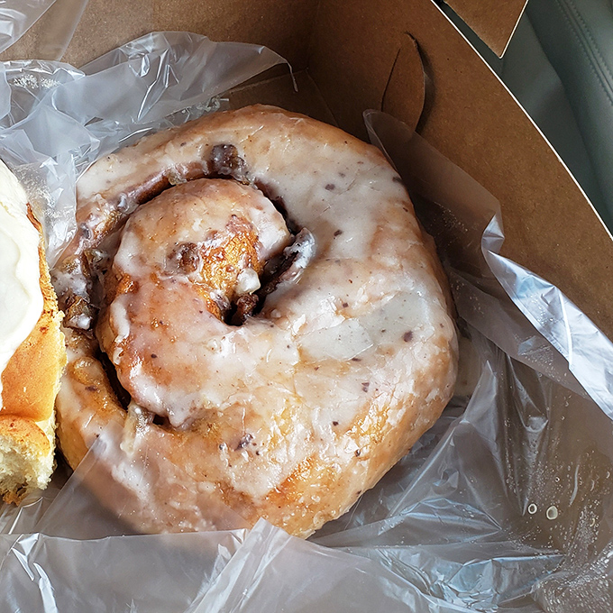 Behold the crown jewel – a cinnamon roll that's not messing around. This spiral of perfection has caused more spontaneous joy than a surprise tax refund.