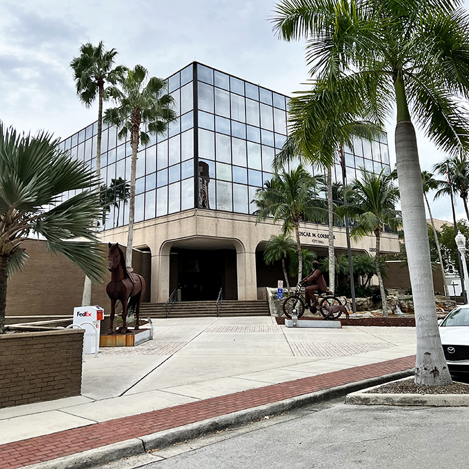 Modern meets tropical at this glass-fronted municipal building. Even city business feels more pleasant when conducted under the watchful gaze of royal palms.