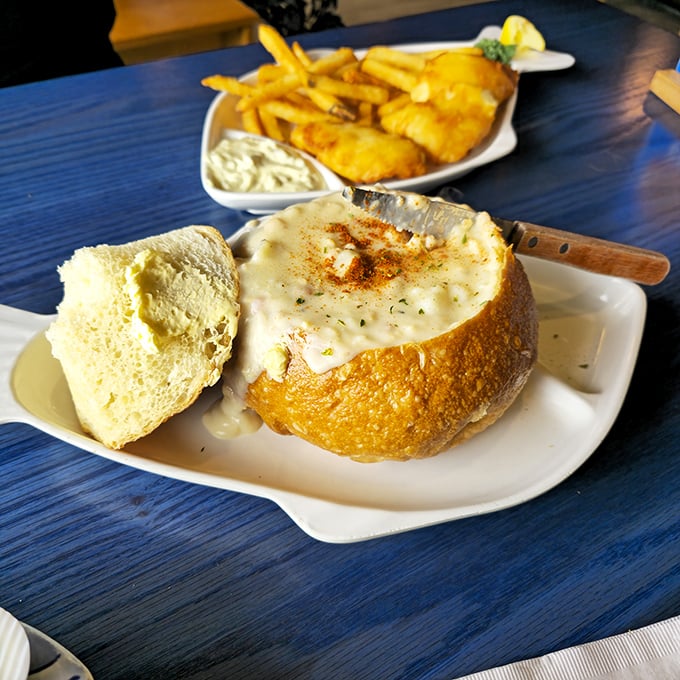 Behold, the crown jewel: Mo's legendary clam chowder served in a sourdough bread bowl. This isn't just soup&mdash;it's a warm, creamy hug from the Oregon coast itself.