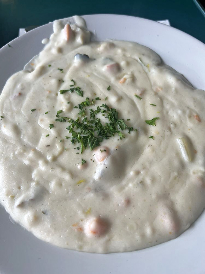 This clam chowder isn't just a soup&mdash;it's a creamy hug in a bowl. Chunks of tender clams hiding like buried treasure.