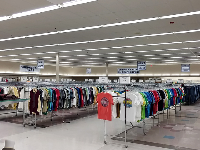 A rainbow of possibilities hangs in perfect order. The "Shepherd Gate" section might just lead you to your next favorite outfit.