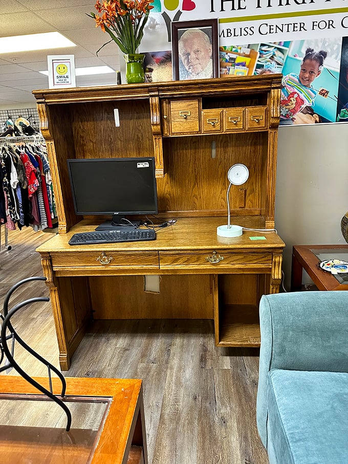Not just any desk&mdash;a command center for your creative endeavors. Solid oak craftsmanship that puts modern particle board to shame.