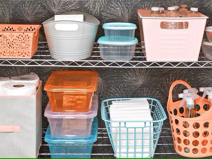 Storage solutions in pastel perfection. Marie Kondo would have a field day organizing her organizing supplies with these budget-friendly beauties.