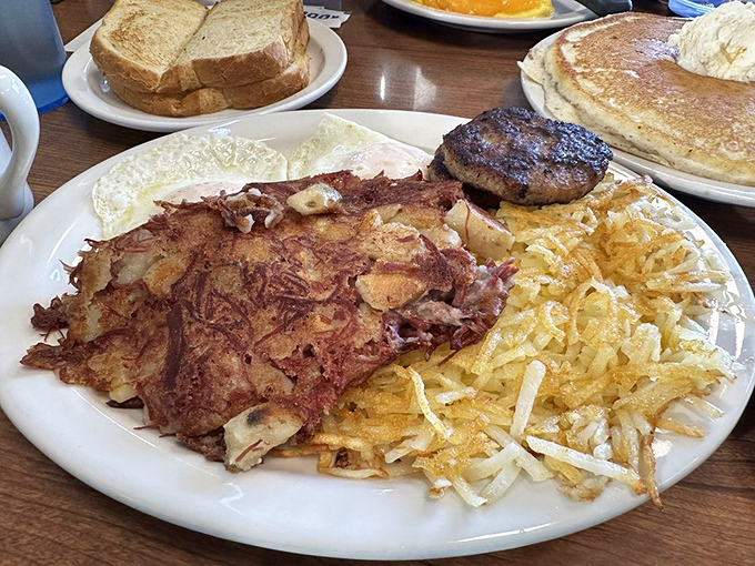 Breakfast of champions &ndash; crispy corned beef hash with eggs and golden hash browns that could fuel you through the apocalypse.