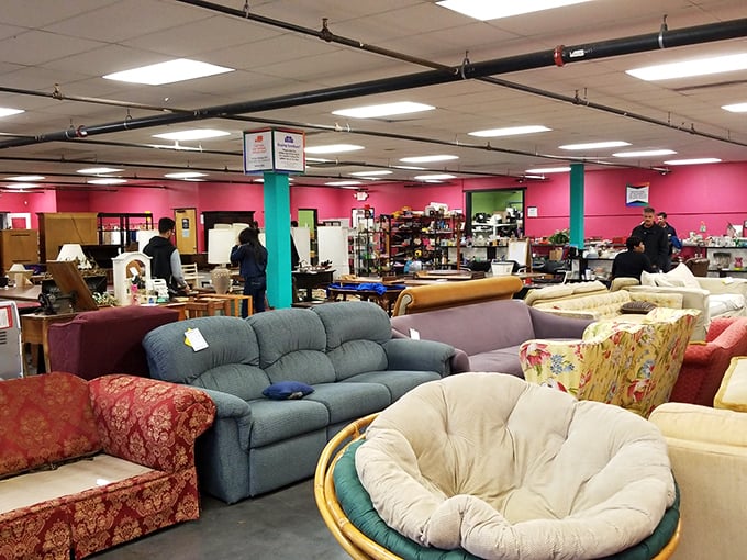 A rainbow of upholstery options awaits new homes. That papasan chair might just become your favorite reading nook for less than a night out.