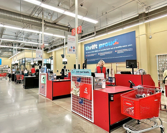 Checkout counters where treasures become yours. The final step in your thrifting adventure before heading home victorious.