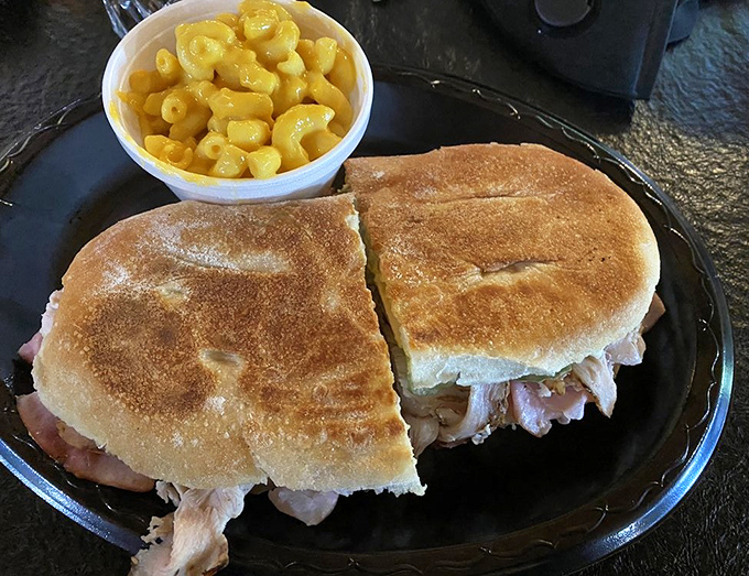 This Cuban sandwich isn't just pressed&mdash;it's been persuaded into perfection. The golden exterior gives way to a harmony of meats and pickles that would make Havana proud. 