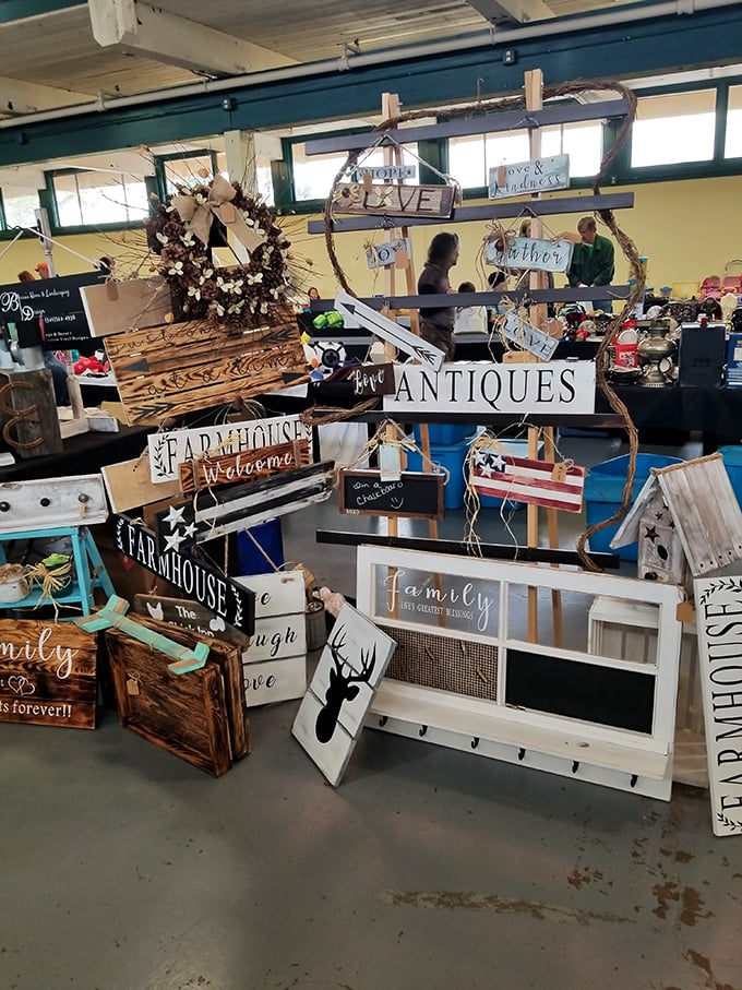 Farmhouse chic meets rustic charm in this corner of decorative signs. "Live, Laugh, Love" never goes out of style in some circles.