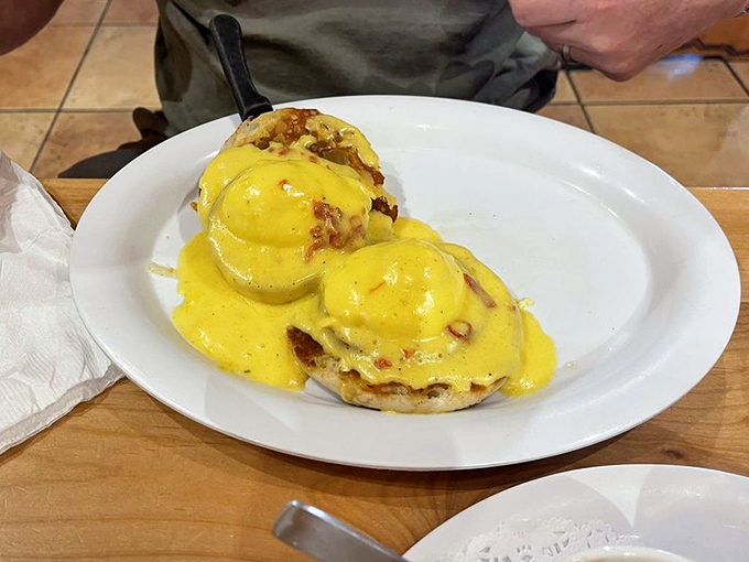 Eggs Benedict that would make the Pope jealous &ndash; golden hollandaise cascading down like a waterfall of breakfast bliss.