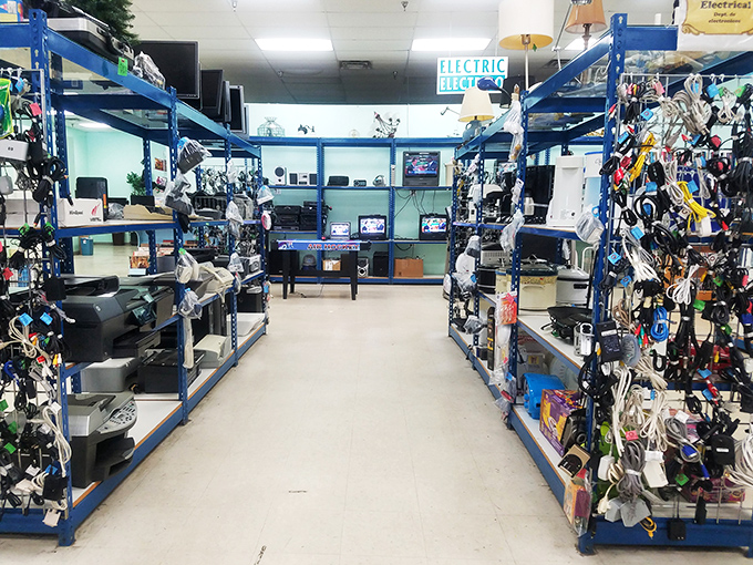 The electronics section: where yesterday's cutting-edge technology finds new purpose. That VCR might just be someone's nostalgic movie night waiting to happen.