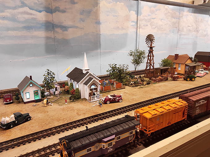Miniature worlds tell big stories &ndash; this meticulously crafted model town showcases the America that trains built, complete with tiny windmills and church steeples.
