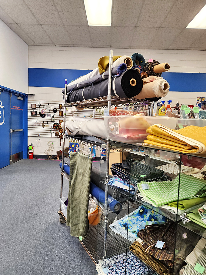 Fabric heaven awaits crafters and DIY enthusiasts, with enough material to reupholster your entire neighborhood's worth of furniture.