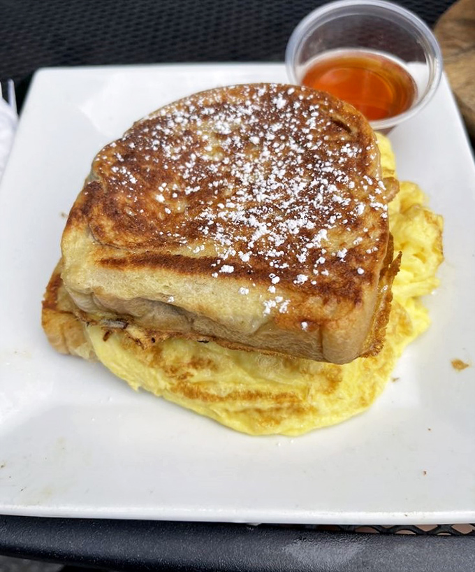 French toast perfection: golden-brown exterior, custardy center, and a dusting of powdered sugar that makes every bite worth the drive to Strasburg.