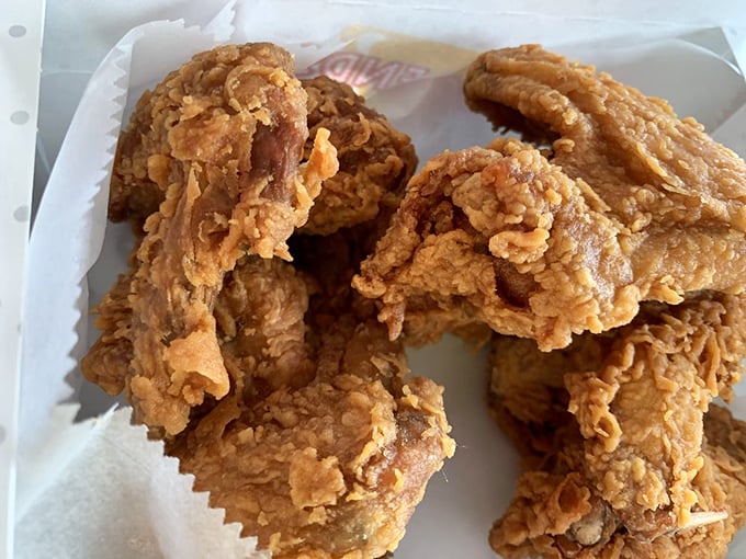 Golden-brown perfection that makes Colonel Sanders look like an amateur. This fried chicken has a crunch you can hear three tables away.