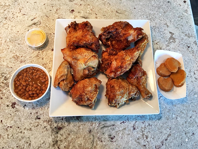 Golden-brown perfection that makes you understand why people drive for miles. This isn't just fried chicken; it's an edible Pennsylvania landmark.