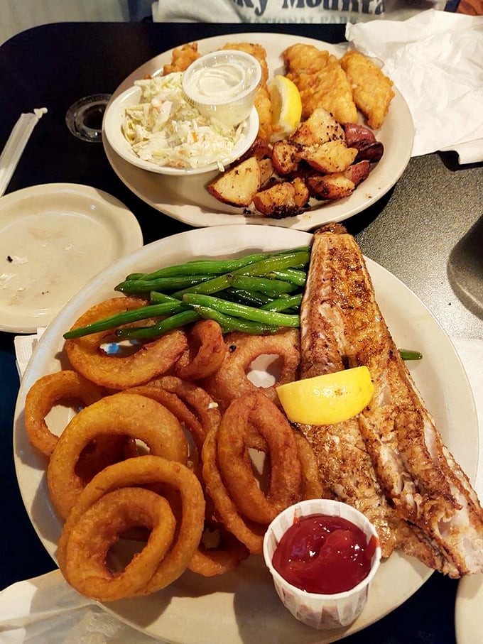 Golden treasures from Lake Erie! That perfect perch with its crackly exterior gives way to sweet, tender fish that would make Neptune himself swim upstream for a bite.
