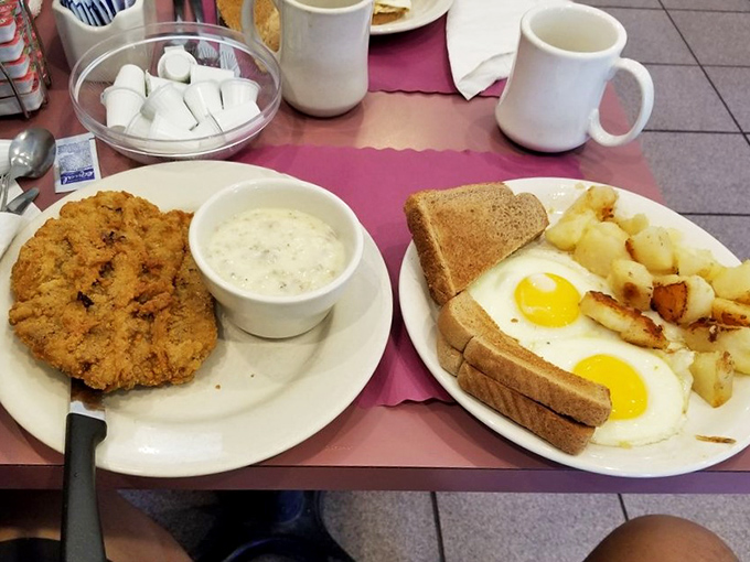Country-fried steak and sunny-side up eggs&mdash;the breakfast equivalent of a warm hug from your favorite aunt who never learned the meaning of "portion control."