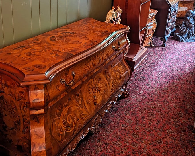 This isn't your big box store furniture – this bombé chest with marquetry details has probably seen more history than your high school textbook.