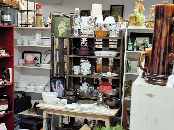 Grandma's china cabinet has nothing on this collection. From delicate teacups to sturdy crockery, these shelves hold memories served on porcelain.