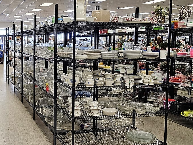 Crystal kingdoms and porcelain villages await new homes. One person's forgotten wedding gift becomes another's vintage centerpiece collection.