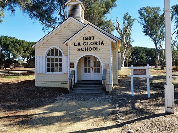 The 1887 La Gloria Schoolhouse stands as a perfectly preserved time capsule, now part of San Lorenzo Park's historical exhibits that chronicle valley life.