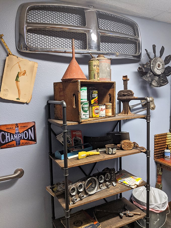 Gearhead heaven! From vintage car grilles to old oil cans, this corner speaks to everyone who's ever skinned their knuckles under a hood.