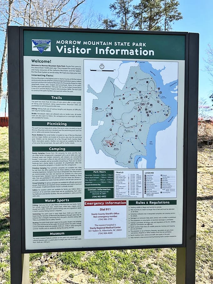 Knowledge is power! This information board is your treasure map to adventure&mdash;minus the pirates, but with significantly better restroom directions.