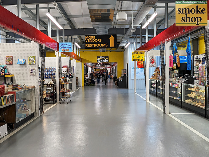 The main corridor stretches like a retail yellow brick road, promising adventures down every side path. Follow the signs to restrooms or follow your curiosity instead.