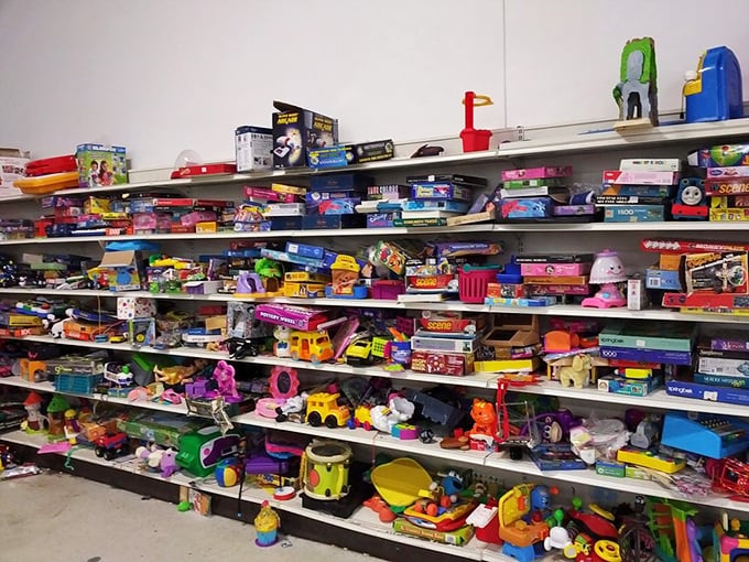 Toy archaeology at its finest! This colorful chaos of childhood treasures spans generations, from vintage Fisher-Price to yesterday's Happy Meal surprises.