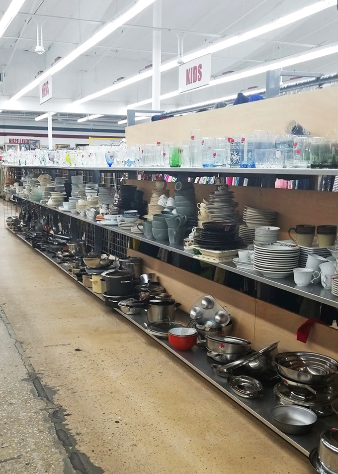 Kitchen dreams are made of these &ndash; rows of plates, glassware, and cookware waiting to find new homes and create future family meals.