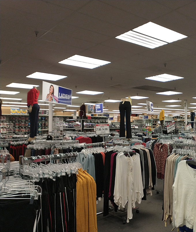 Clothing racks stretch to the horizon, promising fashion finds that won't require explaining mysterious charges to your spouse.