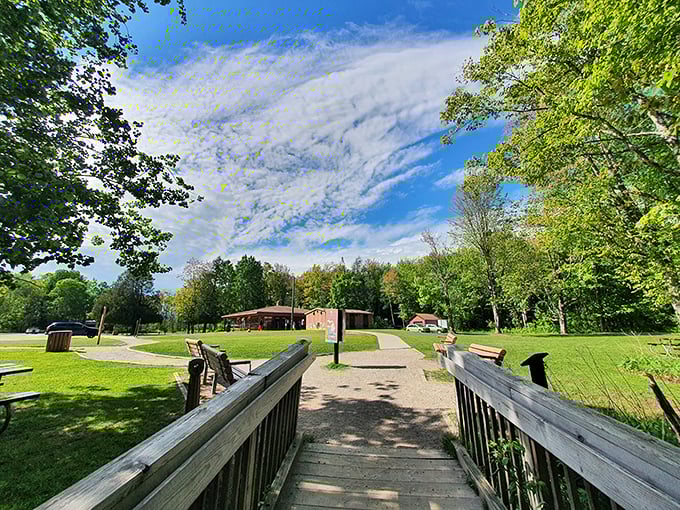 The approach to magic. This welcoming pathway leads visitors from everyday life into a realm of natural wonder. 