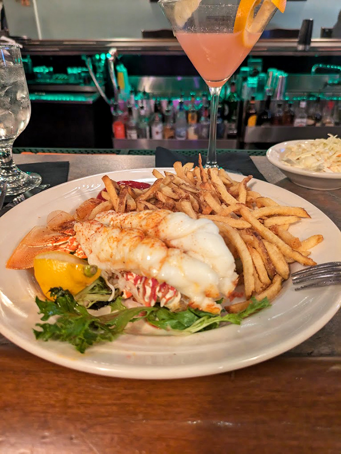 Lobster tail and crispy fries: the surf and turf of casual indulgence. Like finding ocean treasures washed ashore on a golden beach.
