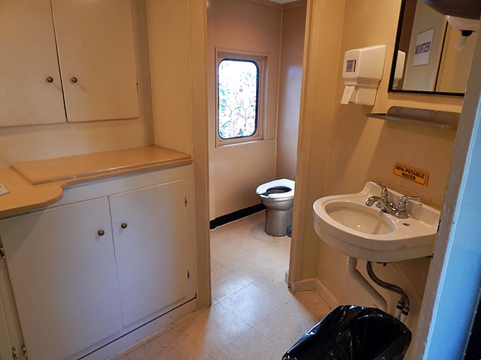 Even the restrooms maintain vintage charm while offering modern comforts—proof that some things really were better in the old days.