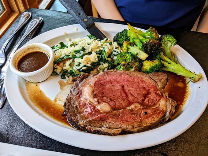 Prime rib so perfectly cooked it makes vegetarians question their life choices. That au jus? Liquid gold.