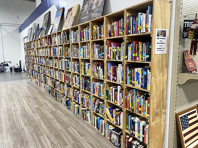 A bibliophile's dream stretching as far as the eye can see. More books than your home shelves could ever handle.