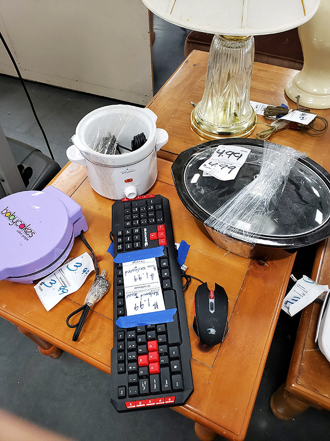 Kitchen gadgets and tech waiting for their second act. That keyboard might have typed someone's novel, and now it's priced less than lunch.
