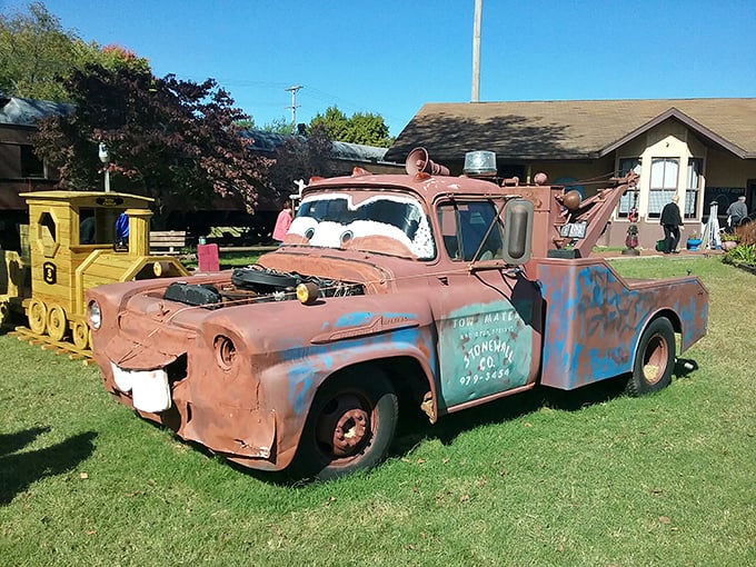 Someone clearly watched "Cars" and thought, "Challenge accepted!" This rustic tow truck brings Radiator Springs charm to Jackson's railway grounds. 