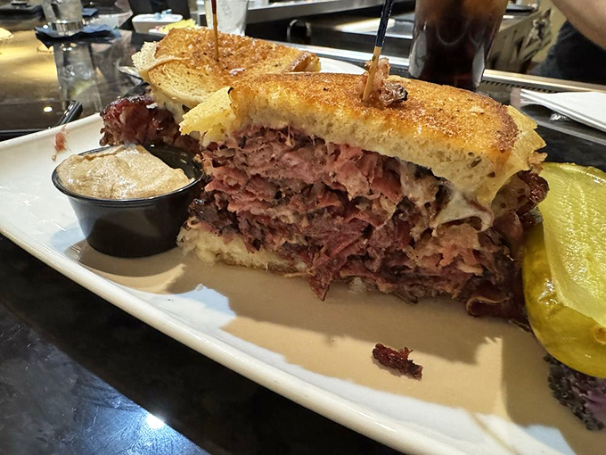 Behold the Reuben that launched a thousand return trips - corned beef perfection on rye.