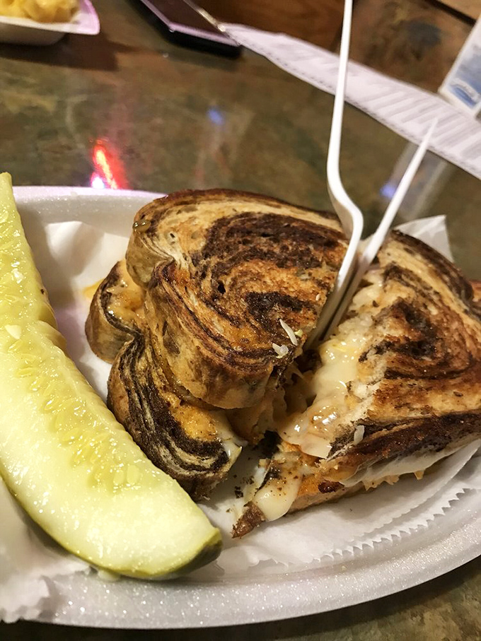 The legendary Grouper Reuben in its full glory—where fish meets deli tradition in a marriage that shouldn't work but absolutely sings.