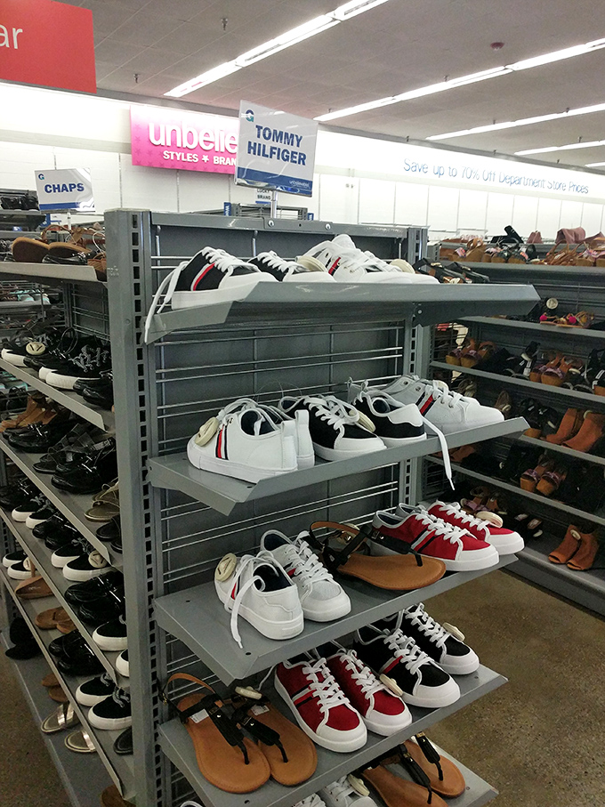 Designer kicks without the designer price tags. Tommy Hilfiger sneakers mingle with everyday footwear in this shoe democracy. 