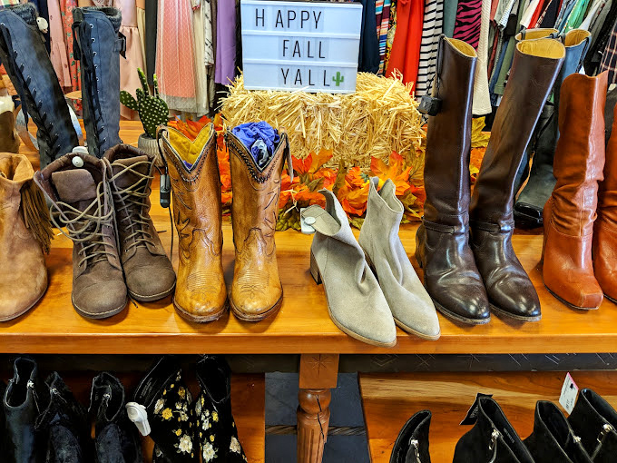 Boot paradise! Western meets contemporary in this footwear display that proves secondhand shoes can still kick first-class style.