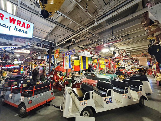 All aboard the nostalgia express! These custom tram cars shuttle visitors through acres of memorabilia without causing collector's fatigue.