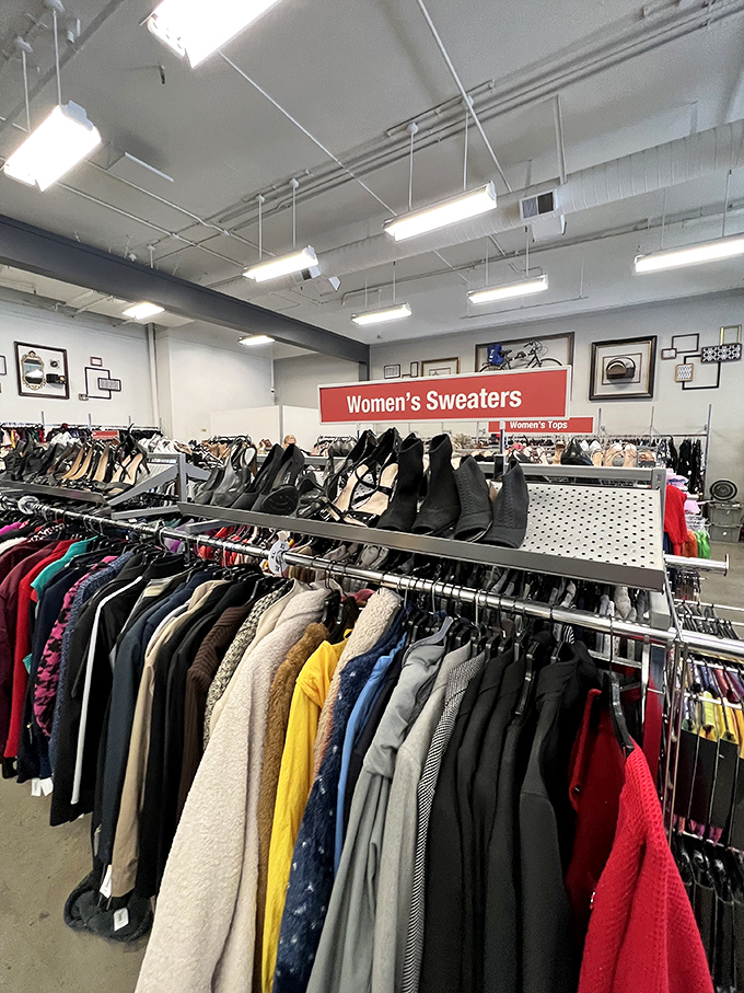 The women's sweater section alone contains enough cozy options to outfit an entire Scandinavian village for winter.